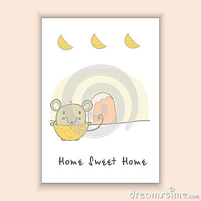 Hand Drawn Lovely With Mouse, Cheese, Den - Cute Postcard Made In ...
