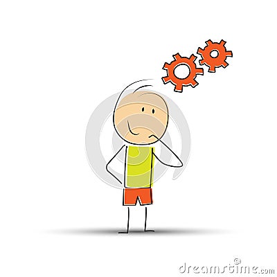 Hand-drawn Man Thinking About Work And Two Gears Royalty-Free Stock ...