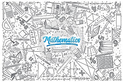 Hand Drawn Mathematics Doodle Set With Lettering Vector Illustration ...
