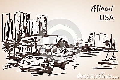 Hand Drawn Miami City Sketch. Vector Illustration | CartoonDealer.com ...
