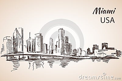 Hand Drawn Miami City Sketch. Cartoon Vector | CartoonDealer.com #89209487