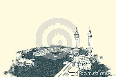 Hand Drawn Sketch Islamic Famous Building Of Masjidil Haram Vector ...