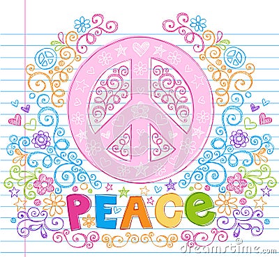 Hand-Drawn Sketchy Peace Sign Lettering Doodles Stock Images - Image ...