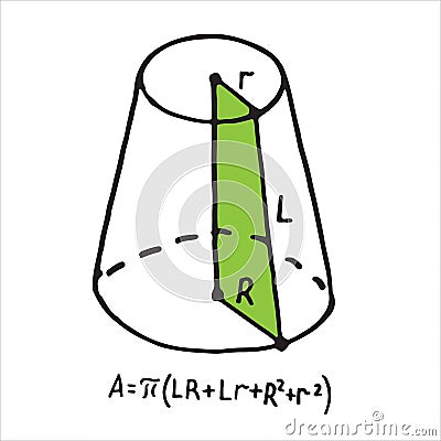 Hand Drawn Truncated Cone Surface Area. Sketch For Education, Icon ...