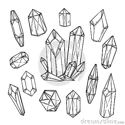 Hand Drawn Vector Illustration - Set Of Geometric Crystals Stock Vector ...