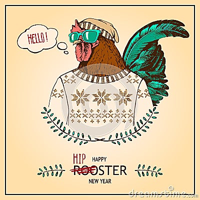 Hand-drawn Vector Retro Hipster Style Rooster | CartoonDealer.com #67148621