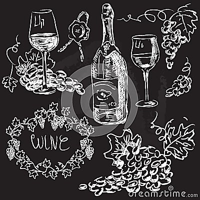 Hand Drawn Vector Set - Wine And Winemaking | CartoonDealer.com #36189863