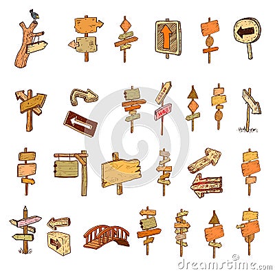 Hand Drawn Wooden Road Signs Cartoon Vector | CartoonDealer.com #42362471