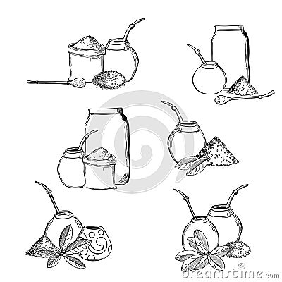Sketch Yerba Mate Set Vector Illustration | CartoonDealer.com #233772138