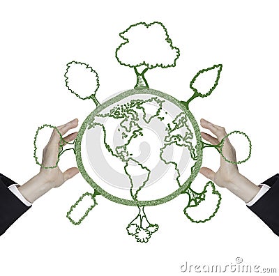 Hand With Green World Drawing Stock Image | CartoonDealer.com #20987137