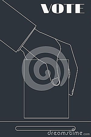 Hand Holding A Ballot In The Election. Line Drawing. Elections. Vector ...