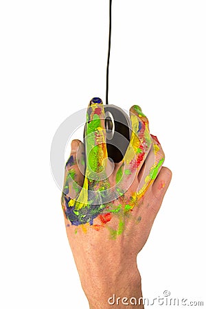 Hand Holding A Computer Mouse With Paint On It Stock Photography ...