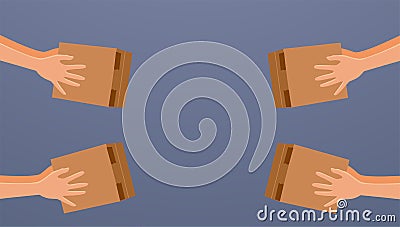 Hand Holding Many Parcels Boxes Vector Cartoon Illustration ...