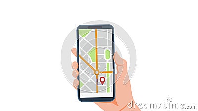 Hand Holding Mobile with Navigation City Map. Mobile App with Map. Gps ...