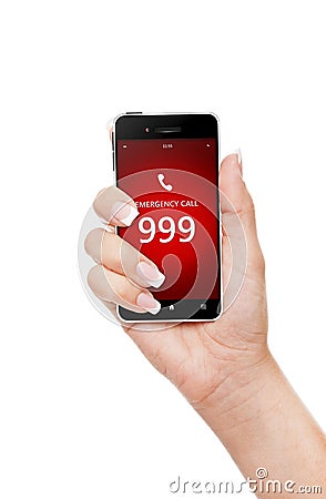 Hand Holding Mobile Phone With Emergency Number 999 Stock Photo - Image ...