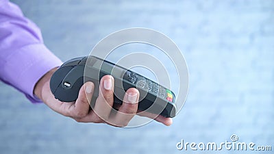 Hand Holding Pos Machine Close Up . Stock Video - Video of internet ...