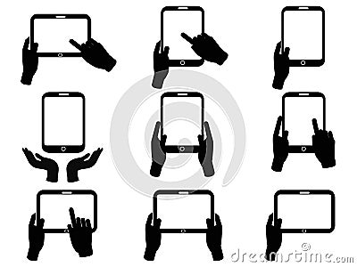 Hand Holding Touchpad And Touching The Screen Cartoon Vector ...