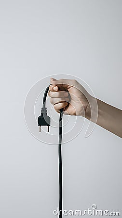 Hand Holding Black Power Cord, Disconnected Plug, Stretched Across ...