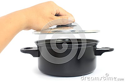 Hand Opening Pot Lid Over White Royalty-Free Stock Image ...