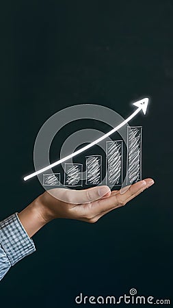 Hand Presenting Rising Trend Line On Dark Background Symbolizing ...