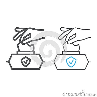 Hand Pulling Wet Tissue Line And Color Line Icon, Wash And Hygiene ...