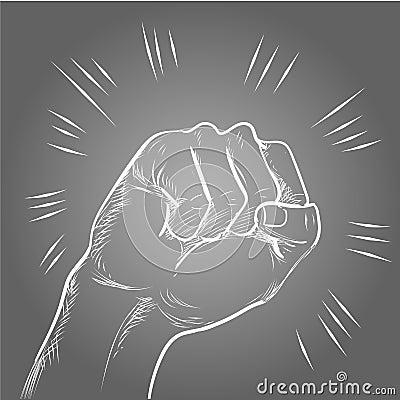 Hand Punch Or Hitting Line Chalk Illustration On Black Board Cartoon ...