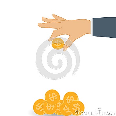 Hand Puts Gold Coin - Contribution To The Future. Vector Illust ...