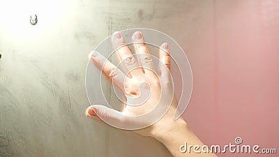 Hand Puts His Handprint on a Foggy Mirror Stock Video - Video of hand ...