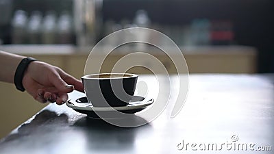 Hand Putting a Black Cup on the Table Stock Video - Video of fresh ...