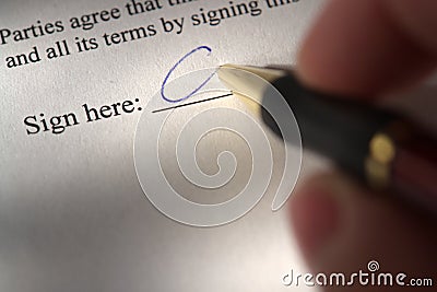 Hand Signing A Legal Document With A Pen Stock Image - Image: 5085911