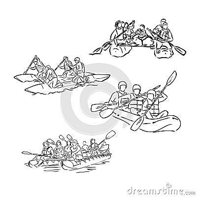 Hand Sketch Of People On A Raft River Rafting Vector | CartoonDealer ...