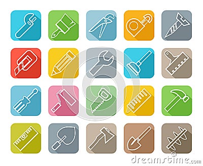 Hand Tools, Construction, Icons, Color, Outline. Vector Illustration ...