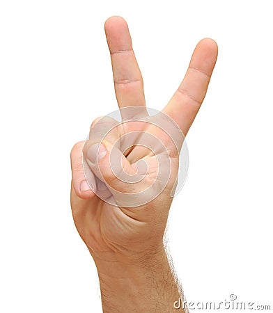 Hand With Two Fingers Up Royalty Free Stock Images - Image: 23482289
