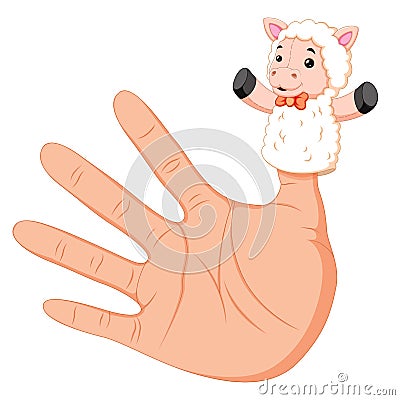 Hand Wearing A White Sheep Finger Puppet On Thumb Cartoon Vector ...
