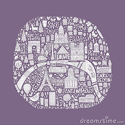 Handdrawn Paris Map Cartoon Vector | CartoonDealer.com #86330625