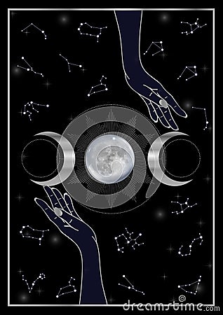 Hands Blessing A Magic Ritual- Pagan Dark Forces Invocation With Moon ...