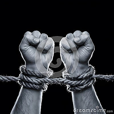 Hands Bound By Rope, Symbolizing Captivity, Resistance, And Struggle On ...