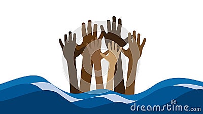 Hands of Castaways in the Sea Waves for Help. 2D Animation. Clip ...