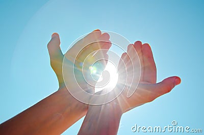 Hands Holding Light Stock Photo - Image: 56906978