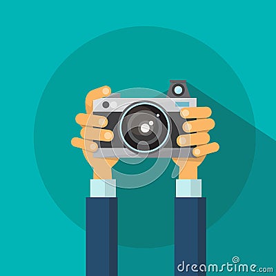 Hands Holding Photo Camera Flat Design Cartoon Vector | CartoonDealer ...