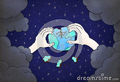 Climate Changes: Hands Of Man Destroy The World Draw Stock Image ...