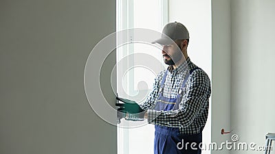 Hands Man Plasterer Construction Worker at Work with Trowel, Plastering ...