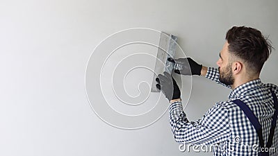 Hands Man Plasterer Construction Worker at Work with Trowel, Plastering ...