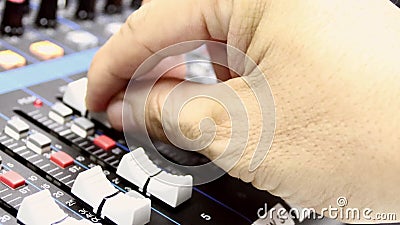 Hands of Men are Controlling the Console of a Large Hi-fi System. Sound ...