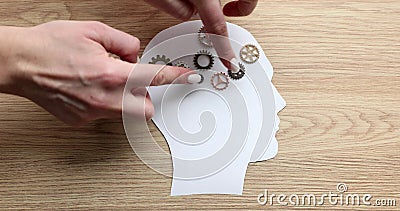 Hands Move the Gears on the Head of the Head, Close-up Stock Video ...