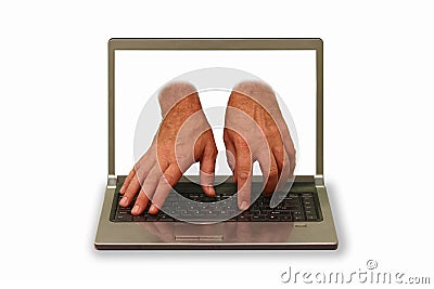 Hands Reaching Out Of Laptop Display And Typing Stock Photography ...
