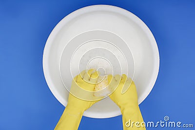 Hands Wearing Rubber Gloves, Wringing Out Sponge Stock Photography ...