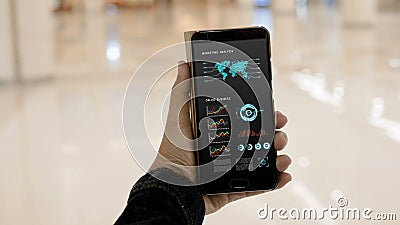Hands of Woman Using Using Smartphone with HUD Head Up Display User ...