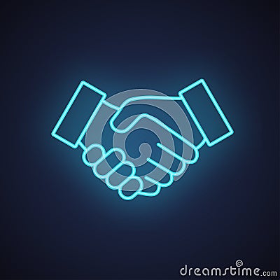 Handshake Neon Blue Line Icon. Glowing Sign Logo Vector Illustration ...