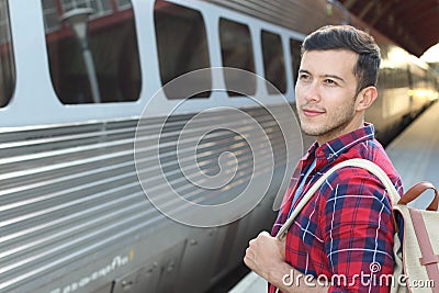 Handsome Commuter Smiling While Waiting For His Train Stock Image ...